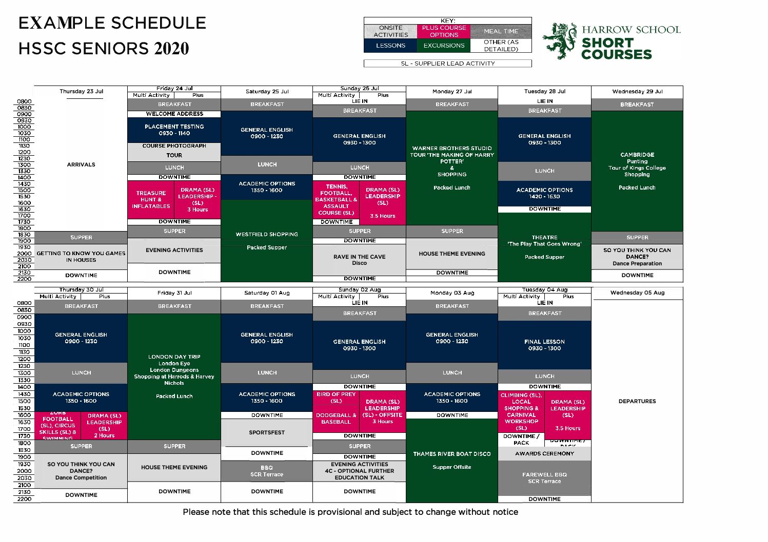 Harrow School Seniors Example Schedule | アイビー UK